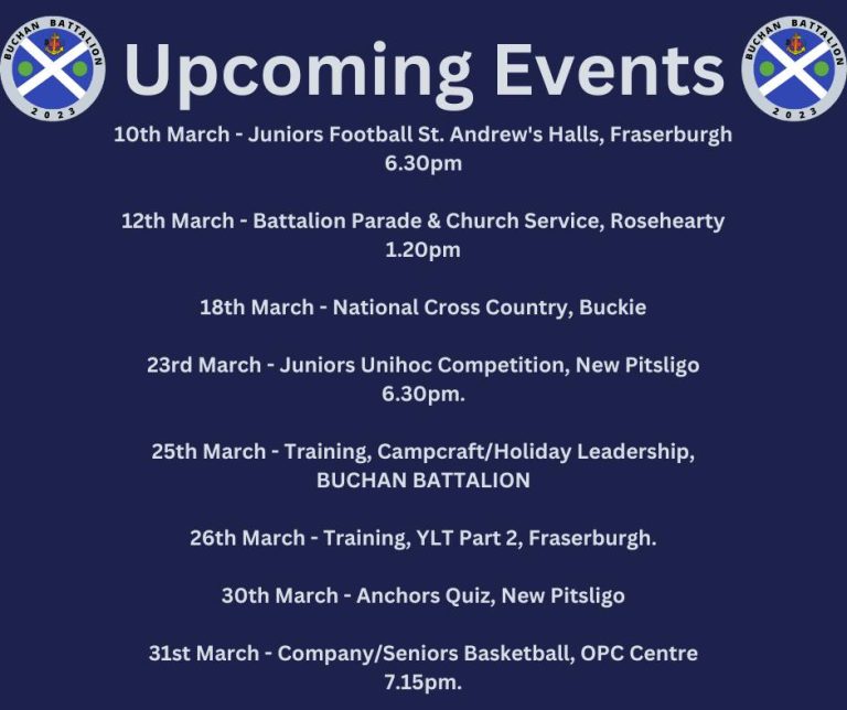 Upcoming Events - March - Buchan Battalion Boys' Brigade